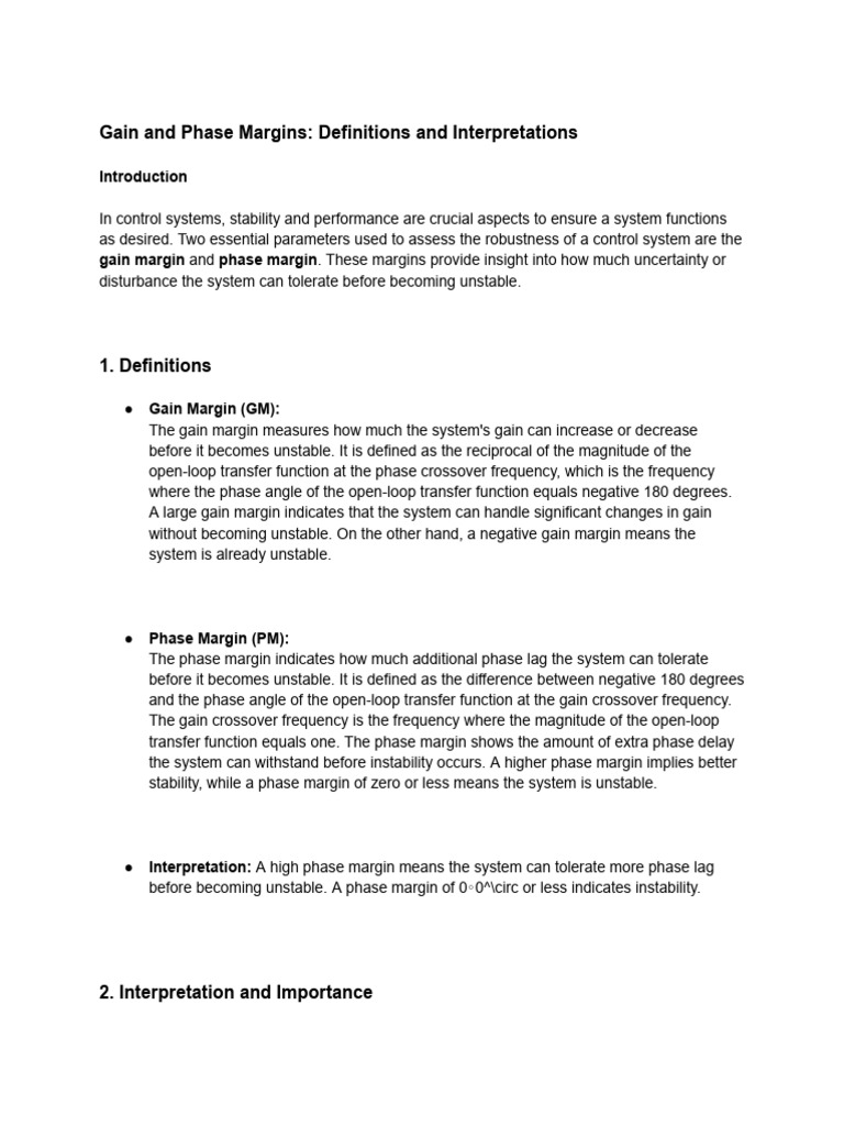 Gain and Phase Margins - Definitions and Interpretations | PDF ...