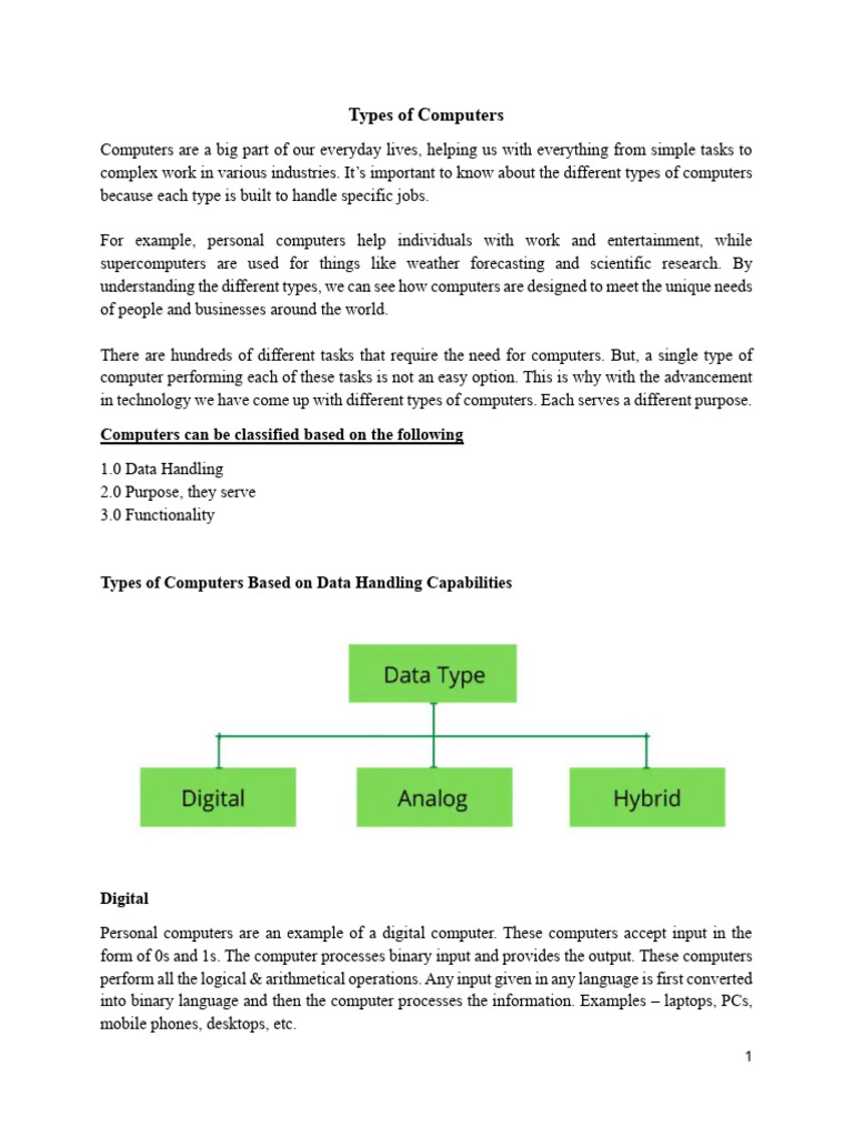 Types of Computer-Size, Funtionality and Data | PDF | Microcomputers | Computer Hardware
