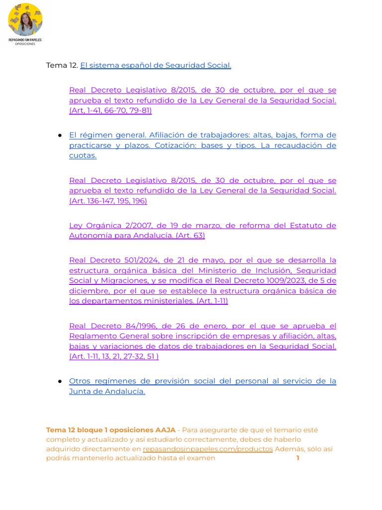 Tema 12 Bloque 1 Auxiliar Adm. Junta de Andalucía-desbloqueado | PDF | Pensión | Bienestar
