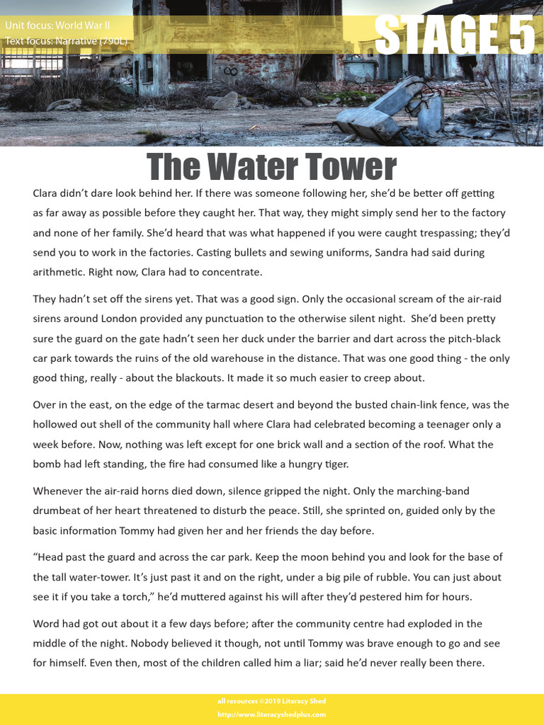 The Water Tower Stage 5 Comp Comprehension Pack 1 | PDF