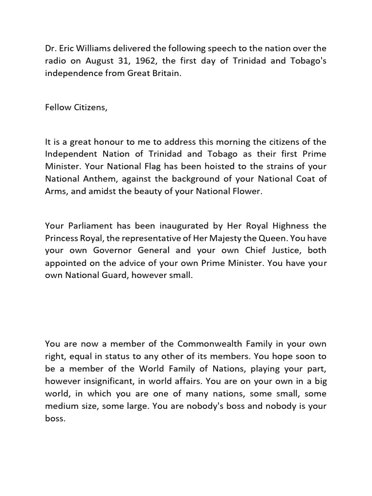 Dr. Eric Williams Speech | PDF | Democracy | Political Ideologies