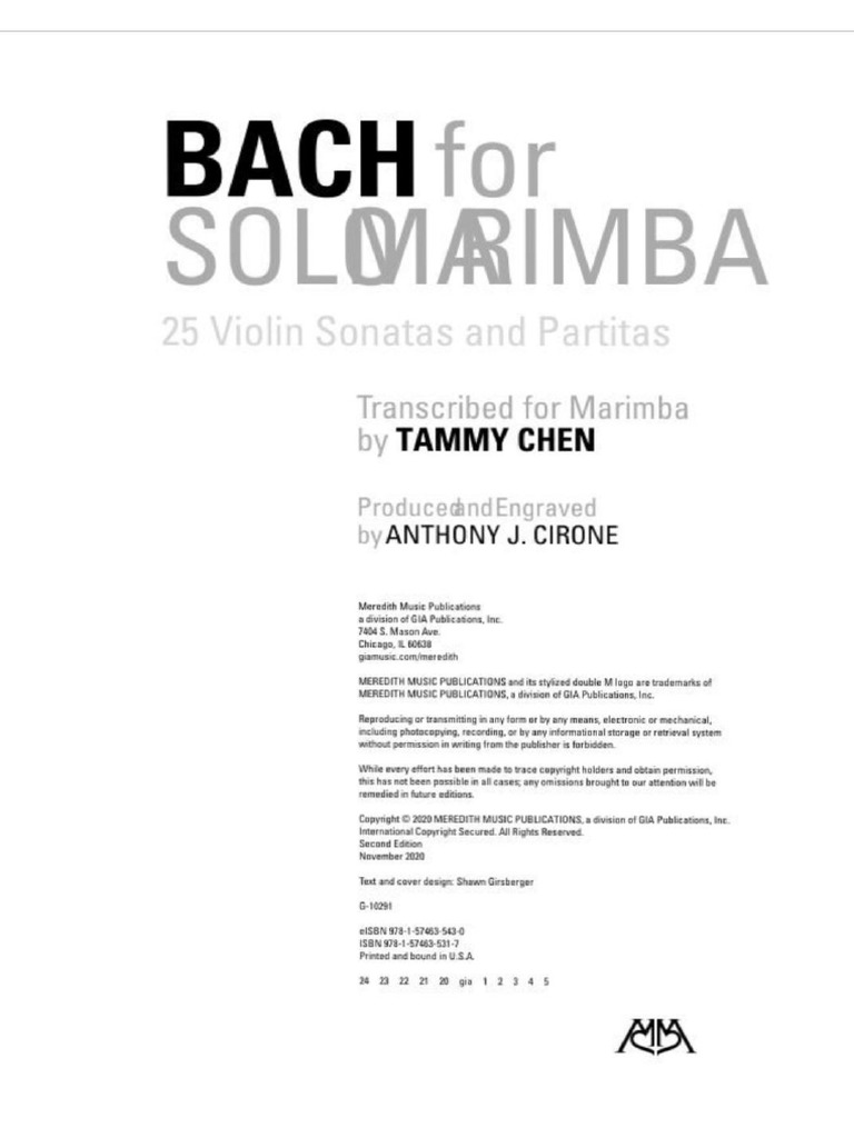 25 Sonatas para Marimba de Bach de Anthony Cirone | PDF