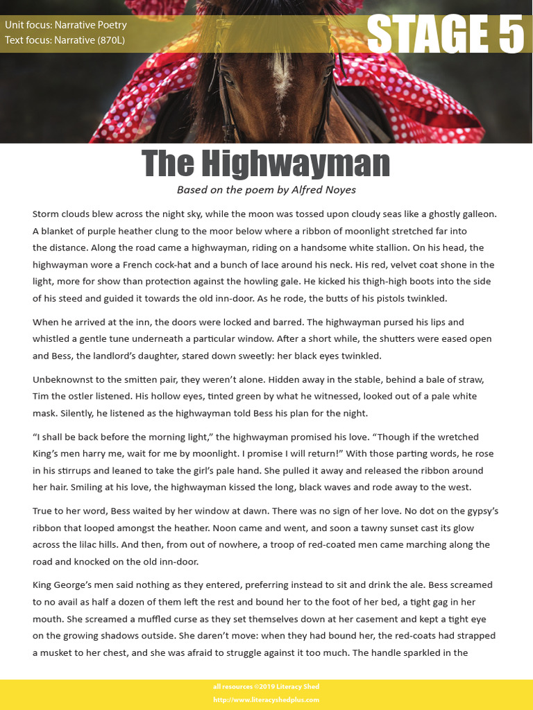 Highwayman Poem Comprehension Guide | PDF