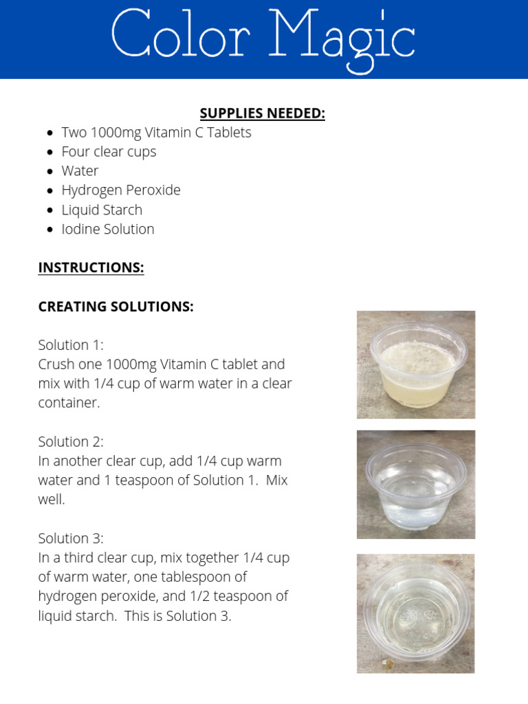 Color Changing Science Experiments | PDF | Iodine | Starch