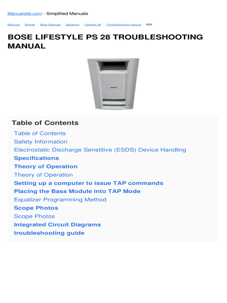 Bose Lifestyle Ps 28 Troubleshooting Manual: Safety Information Electrostatic Discharge ...