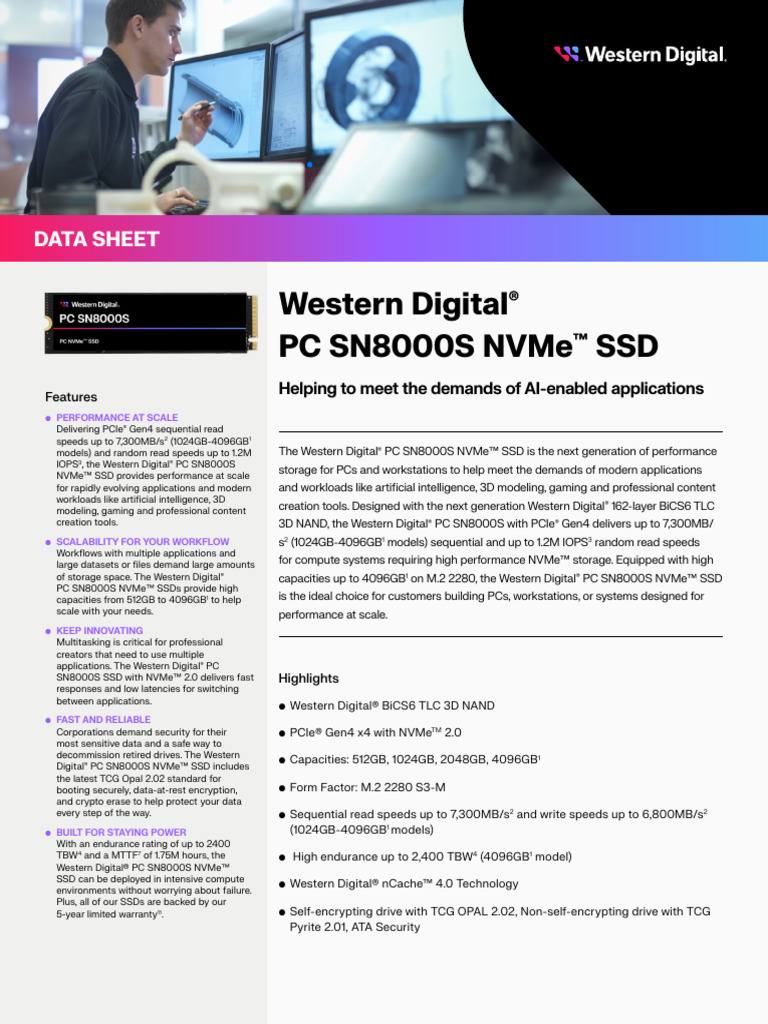 Data Sheet PC sn8000s Nvme SSD 202404 | PDF | Solid State Drive | Flash ...