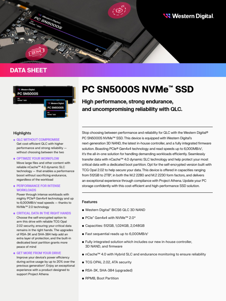 Data Sheet PC sn5000s Nvme SSD 202409 | PDF | Solid State Drive | Flash ...