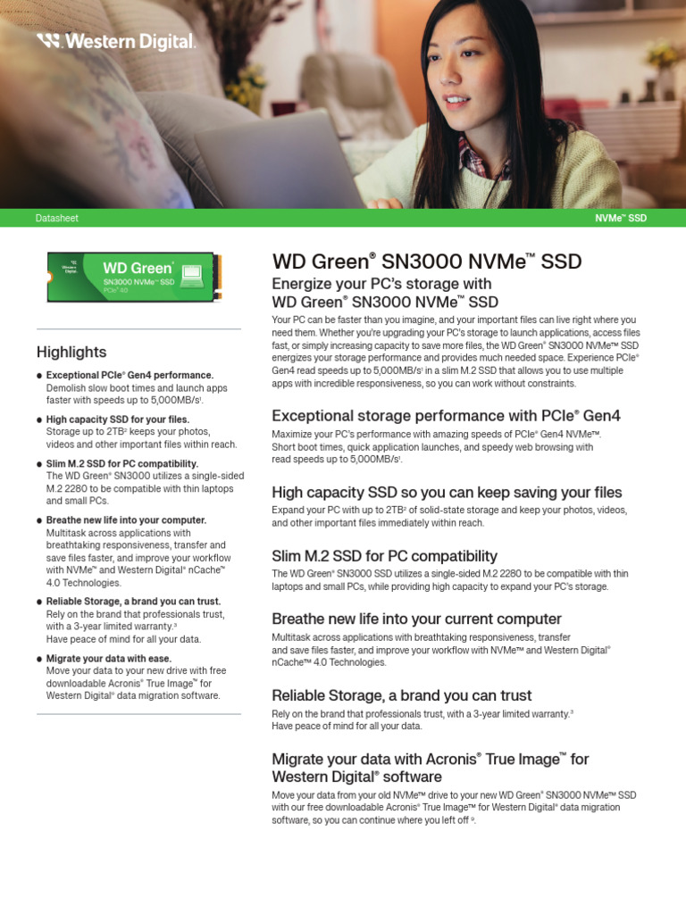 Data Sheet WD Green sn3000 Nvme SSD 202409 | PDF | Solid State Drive ...