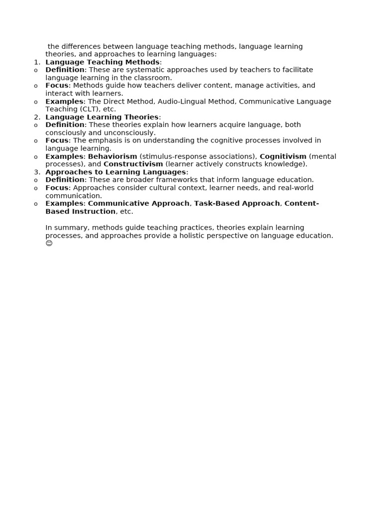 The Differences Between Language Teaching Methods | PDF | Learning ...