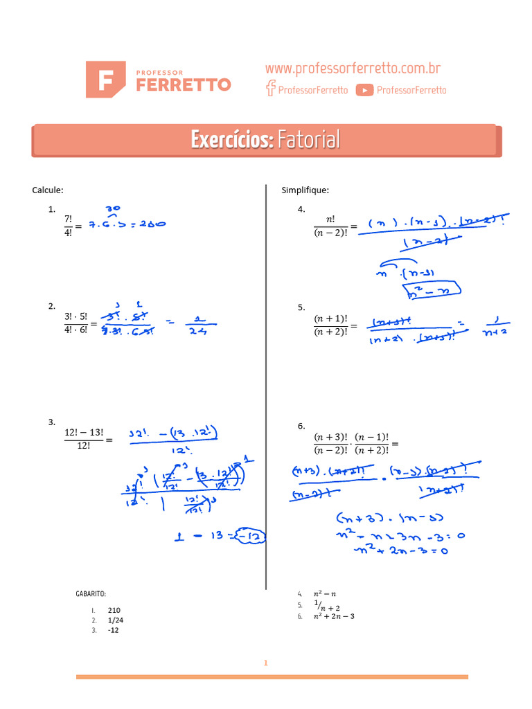 Fatorial - Exercicios | PDF
