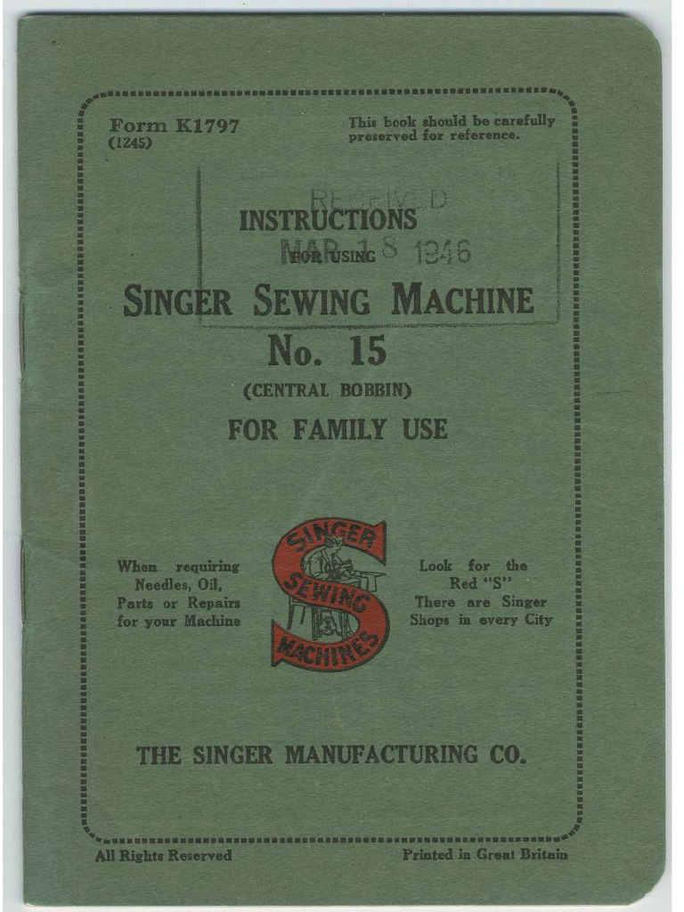 Singer Model 15 Manual | PDF