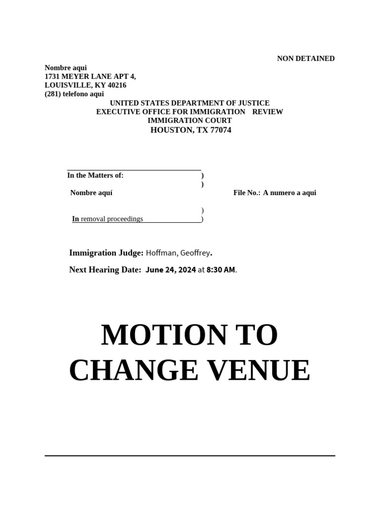 Motion to Change Venue in Immigration Case | PDF
