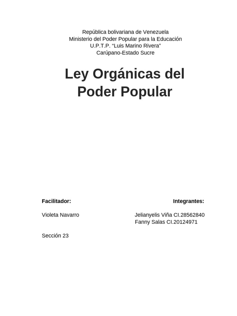 Ley Orgánica del Poder Popular en Venezuela | PDF | Democracia ...