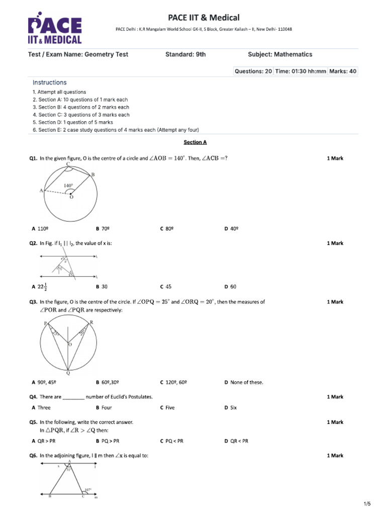 Class 9 Geometry Test | PDF