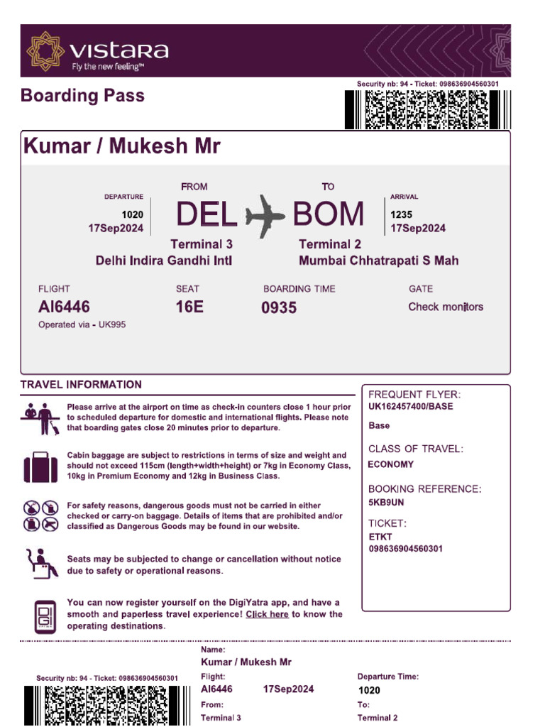 Boarding Pass Mukesh | PDF