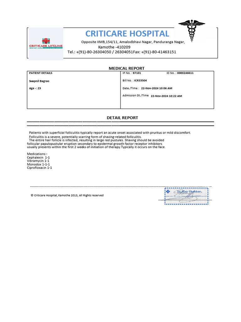 Medical Report: Folliculitis Case Study | PDF