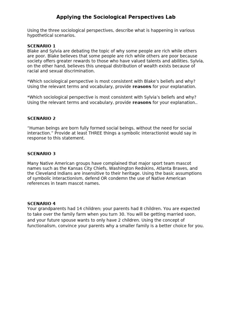 Sociological Perspectives Worksheet | PDF