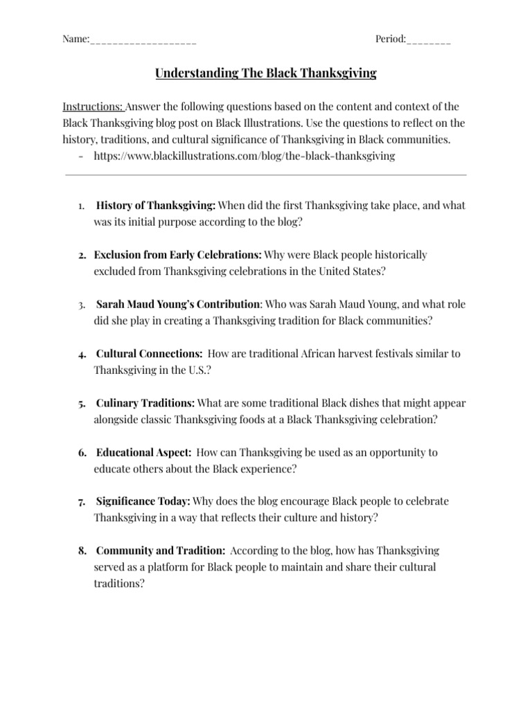 Understanding The Black Thanksgiving Worksheet | PDF