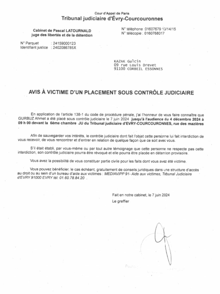 Avis Ã victime CJ KAZAK GÃ¼lÃ§in Ã©️p. GURBUZ | PDF