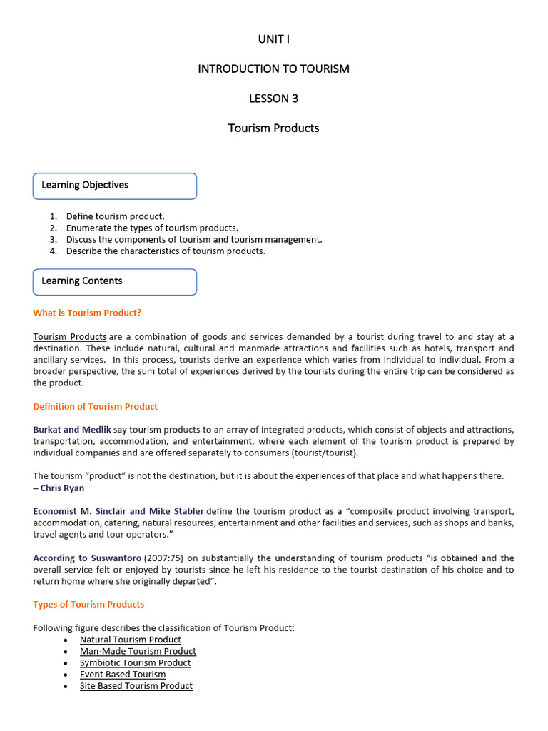 Lesson 3 - Tourism Products | PDF | Tourism | Marketing
