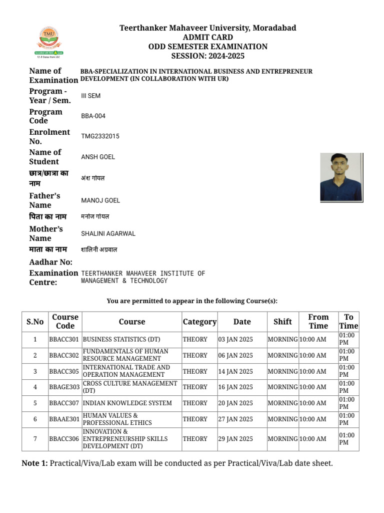 Admit Card | PDF