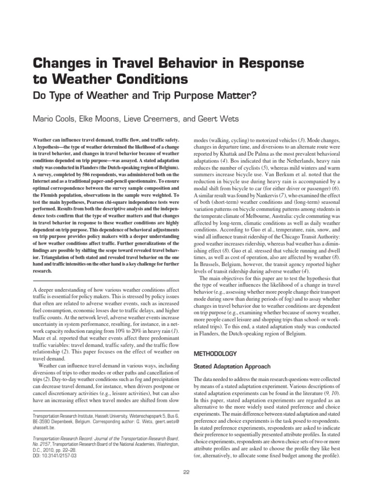 Cools Et Al 2010 Changes in Travel Behavior in Response To Weather ...