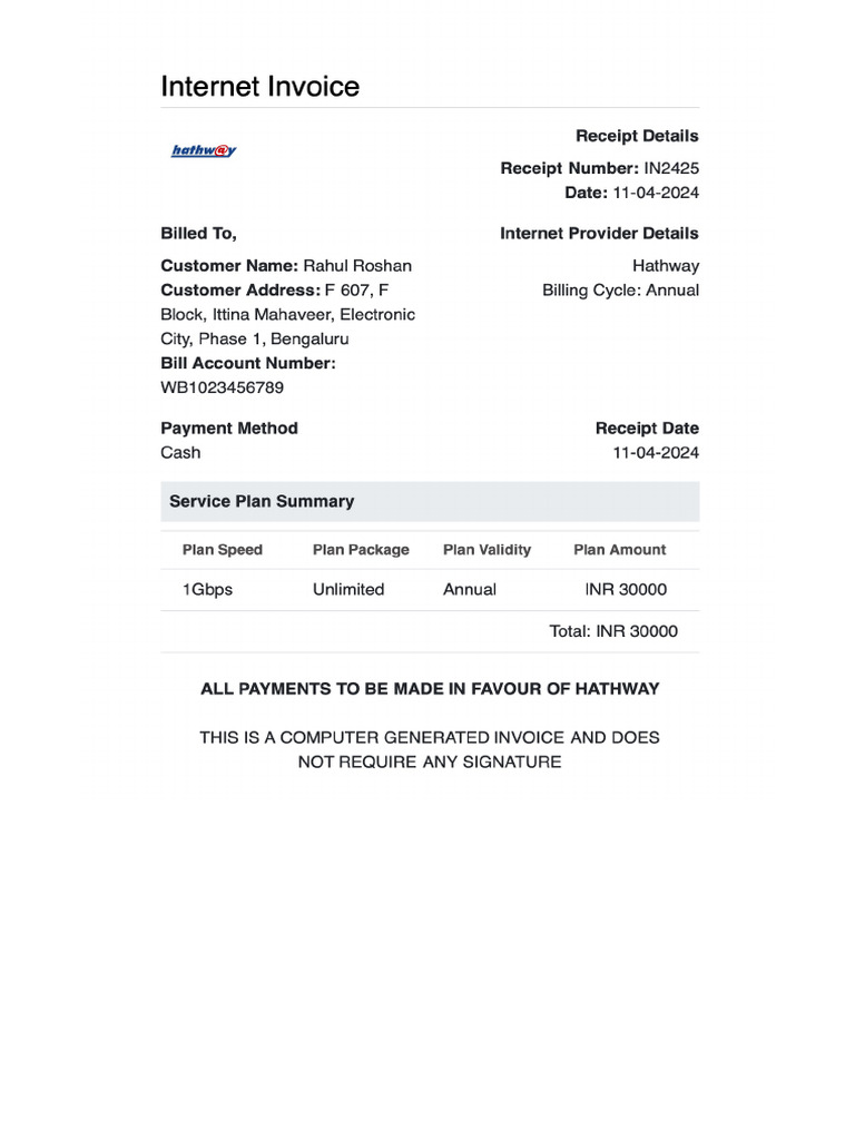 Internet Invoice (Freeforonline - Com) | PDF