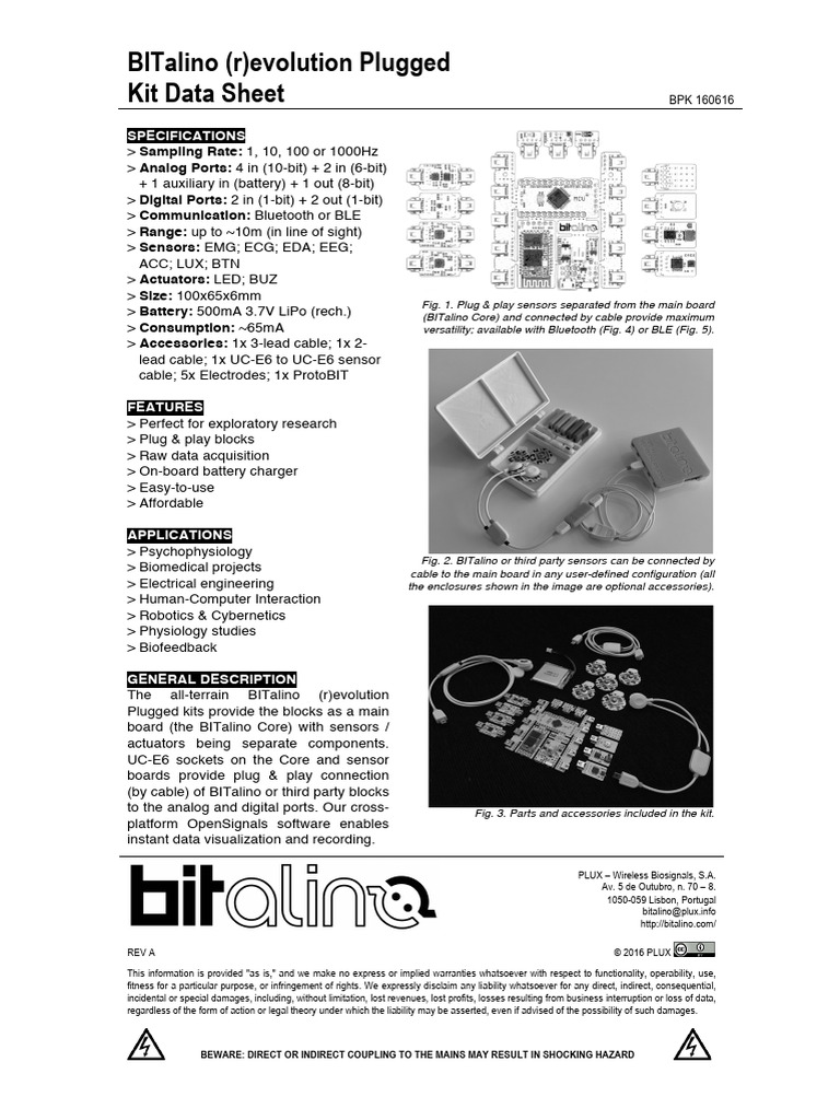 Revolution Bitalino Plugged Kit Datasheet | PDF