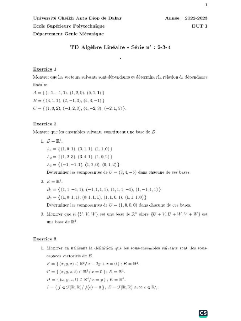 TD Algèbre DUT1-2023 | PDF