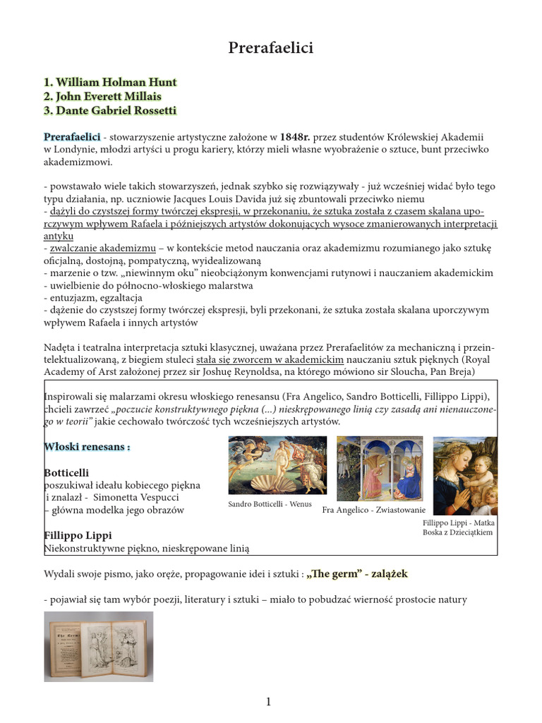 Prerafaelici, Arts Crafts, Estetyzm, Impresjonizm | PDF
