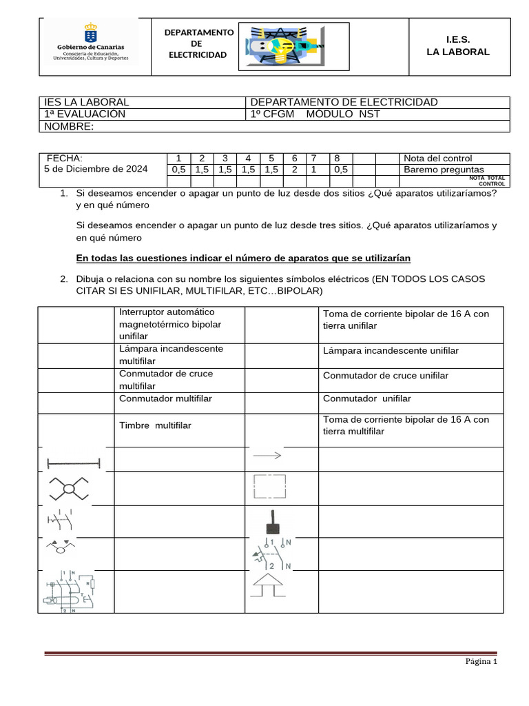 Hoja Control 1_1_ 1 Evaluación Exámen Nst 5 Diciembre 2024_25 | PDF | Electricidad | Bienes ...