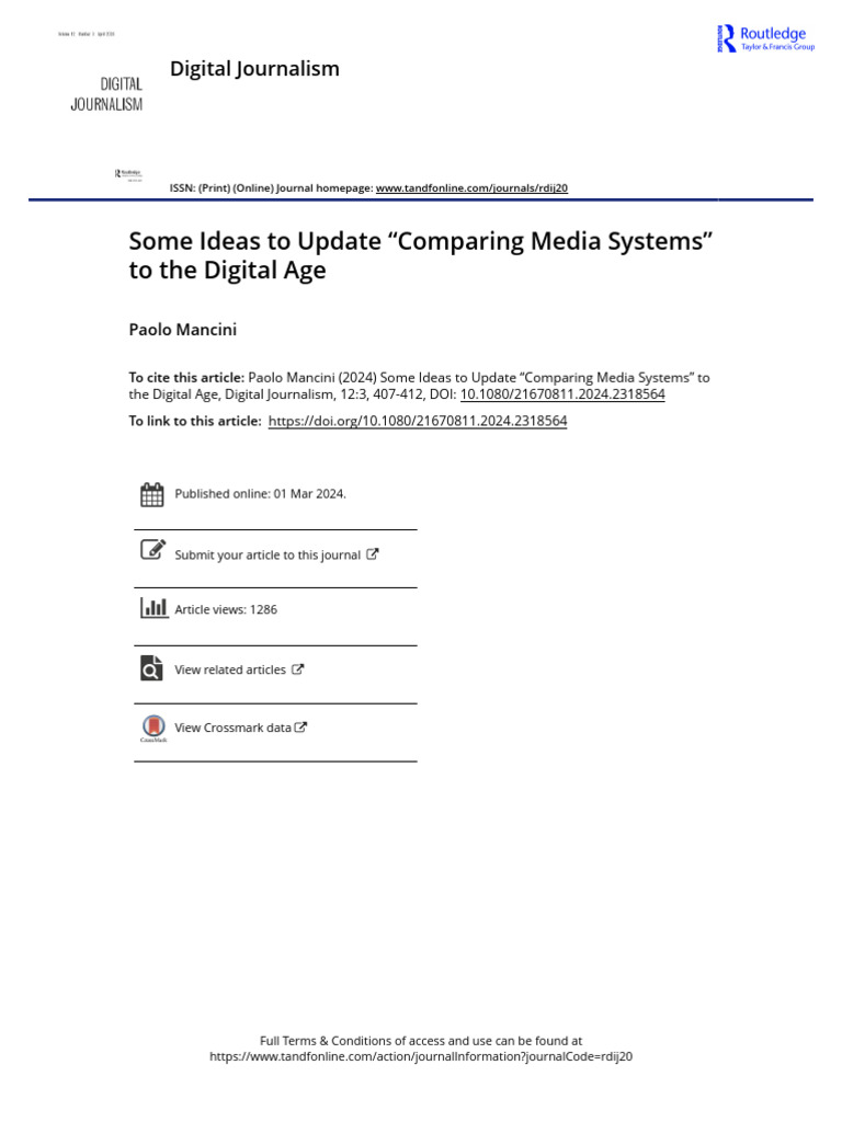 Some Ideas to Update Comparing Media Systems to the Digital Age | PDF | News