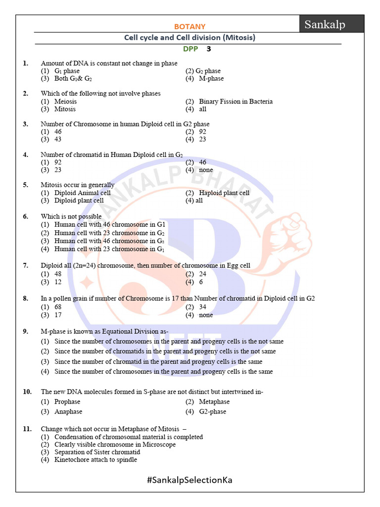 Cell Cycle and Cell Division DPP 03 - 141 - 1710733668366 | PDF | Mitosis | Chromosome