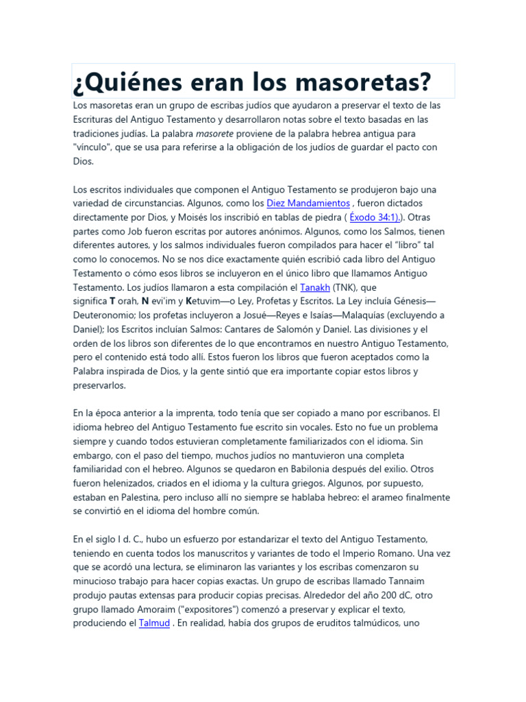 Quiénes Eran Los Masoretas Ok | PDF | Viejo Testamento | Biblia