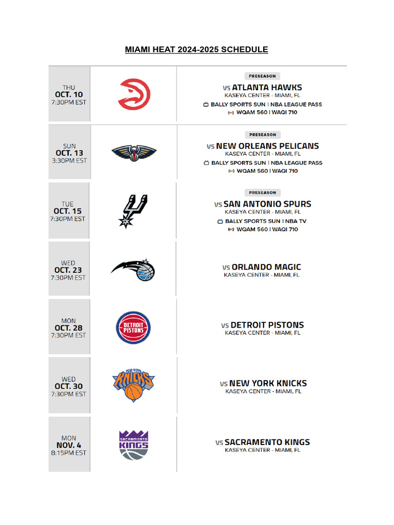 Calendario Partidos Miami Heat 2024 2025 | PDF