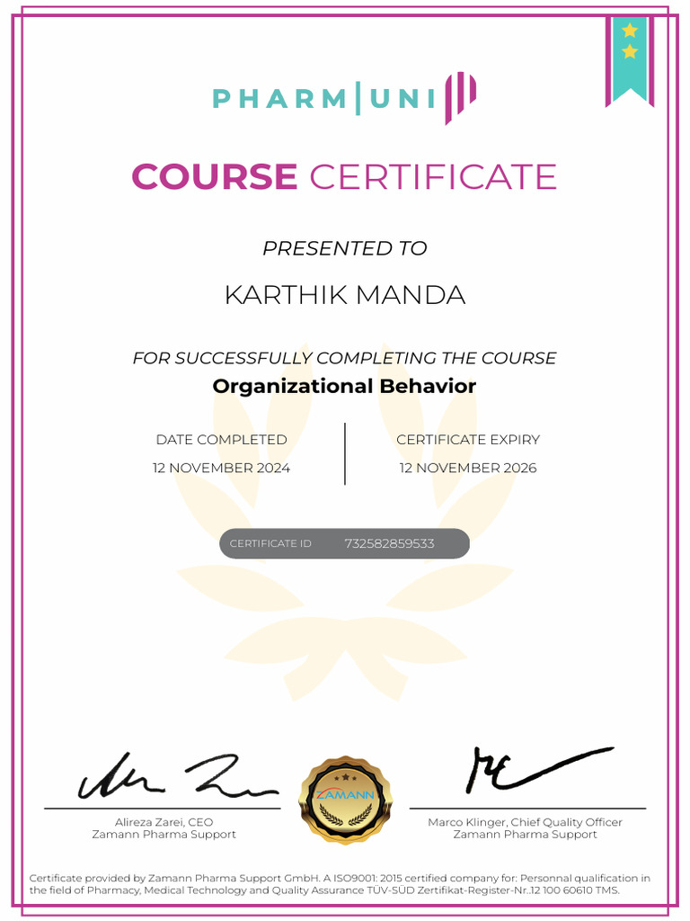 Organizational Behavior Certificate | PDF