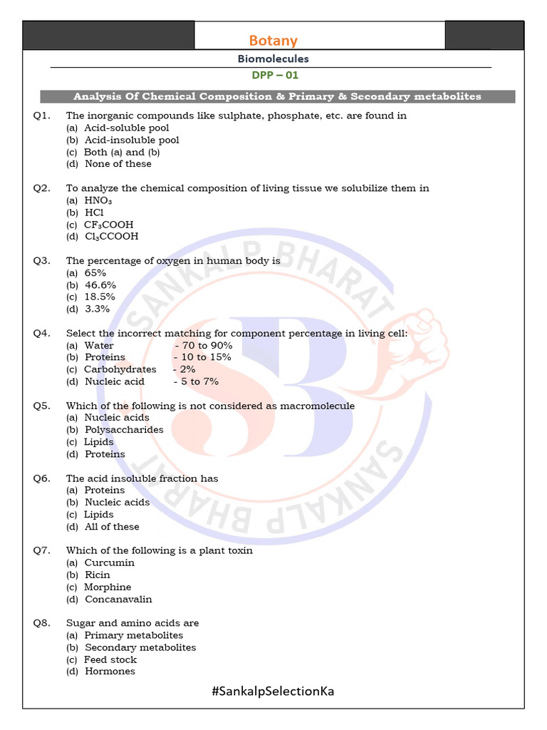 Biomolecules DPP 01 - 780 - 1710733696245 | PDF | Biomolecules | Proteins