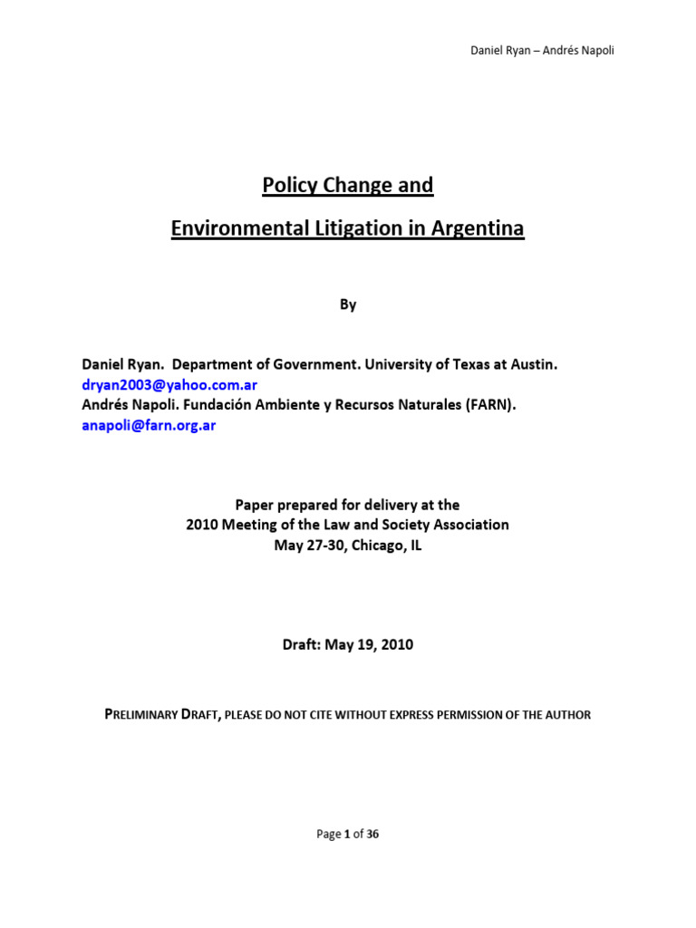 Ryan Napoli - 2010 - Environmental Litigation - Ponencia - LSA2010 | PDF