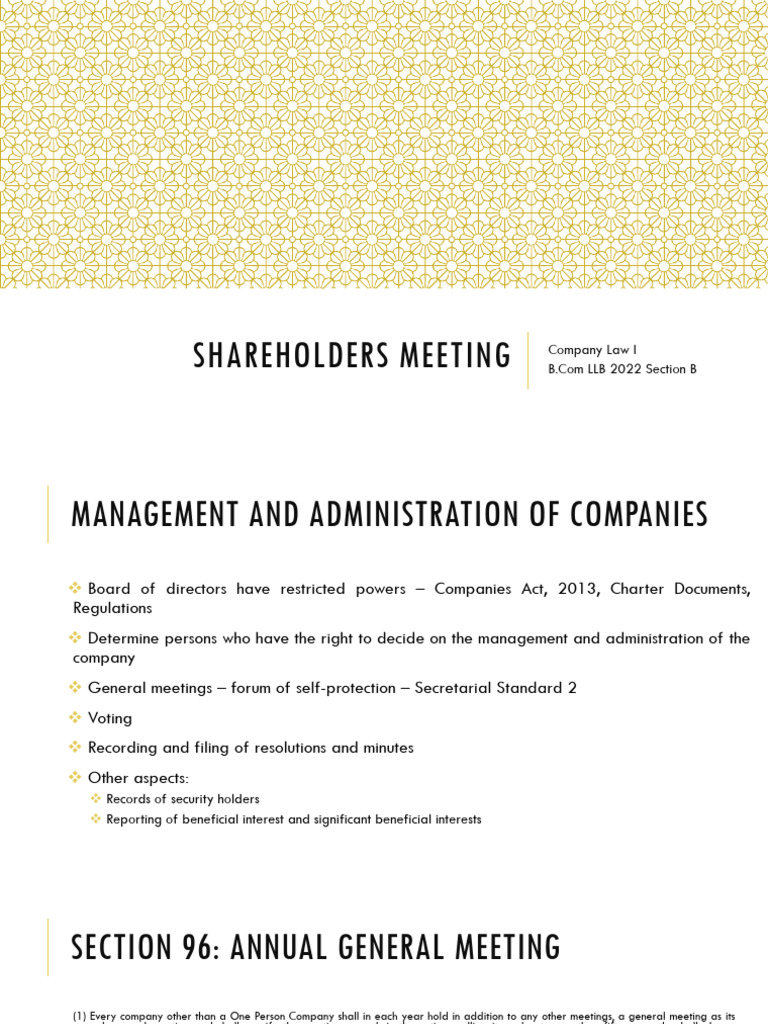 Weeks 14 and 15 - Shareholders' Meetings | PDF | Proxy Voting | Quorum