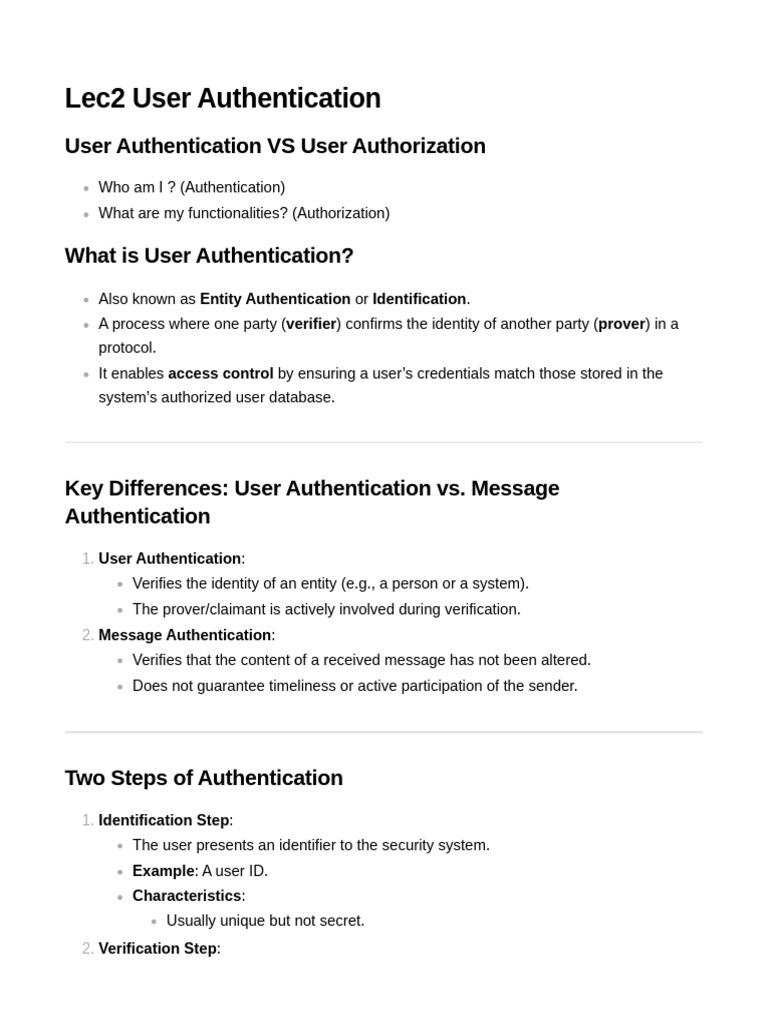 Lec2 User Authentication | PDF | Password | Authentication