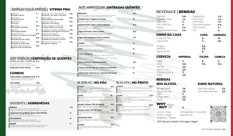 Meza Libaneza Menu F | PDF | Alimentos | Culinária