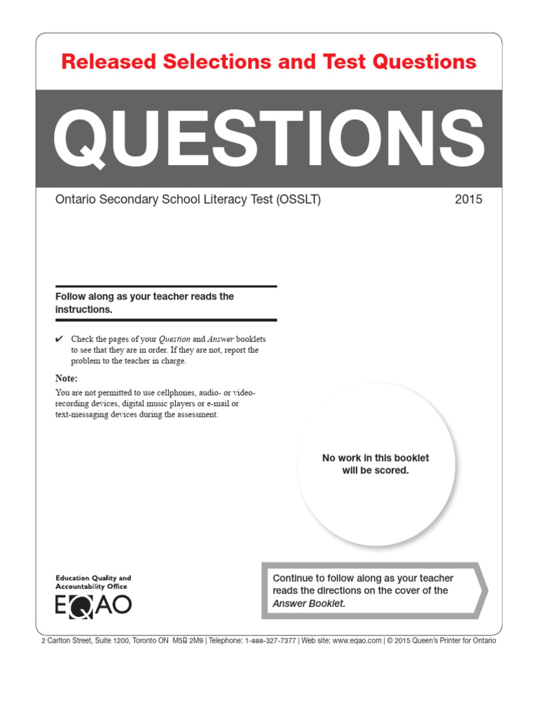OSSLT 2015: Reading & Writing Practice | PDF