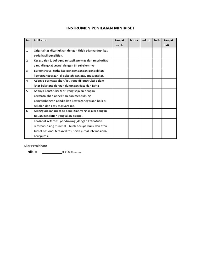 INSTRUMEN PENILAIAN MINIRISET | PDF