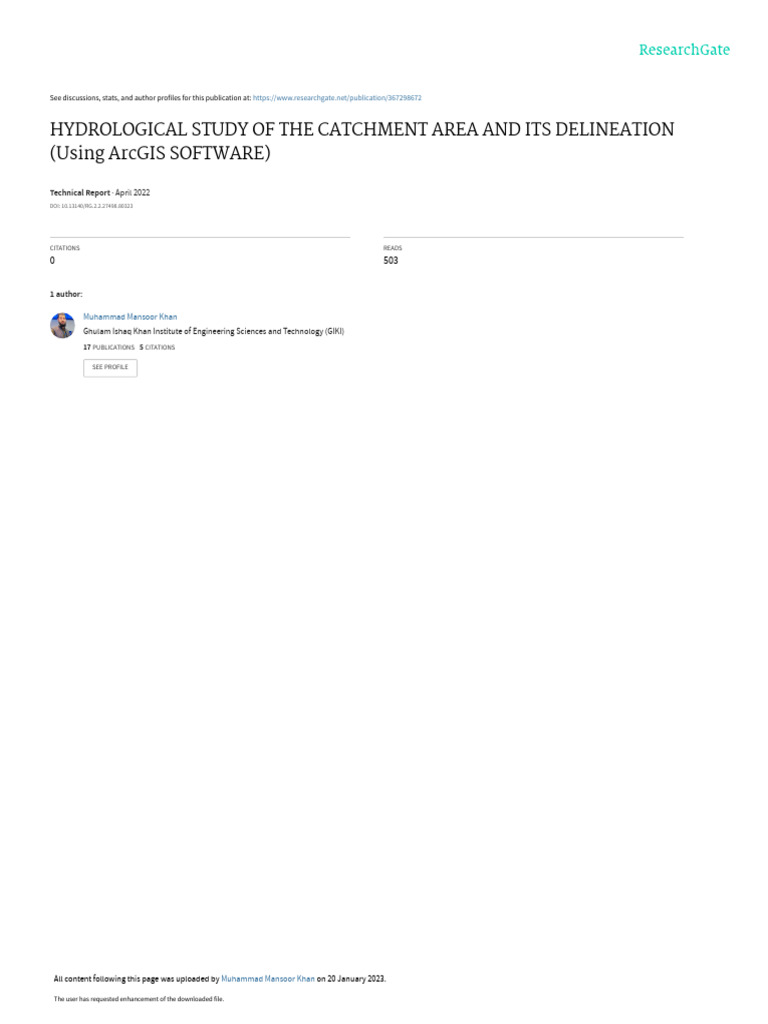 Hydrological Study of The Catchment Area and Its Delineation (Using ...