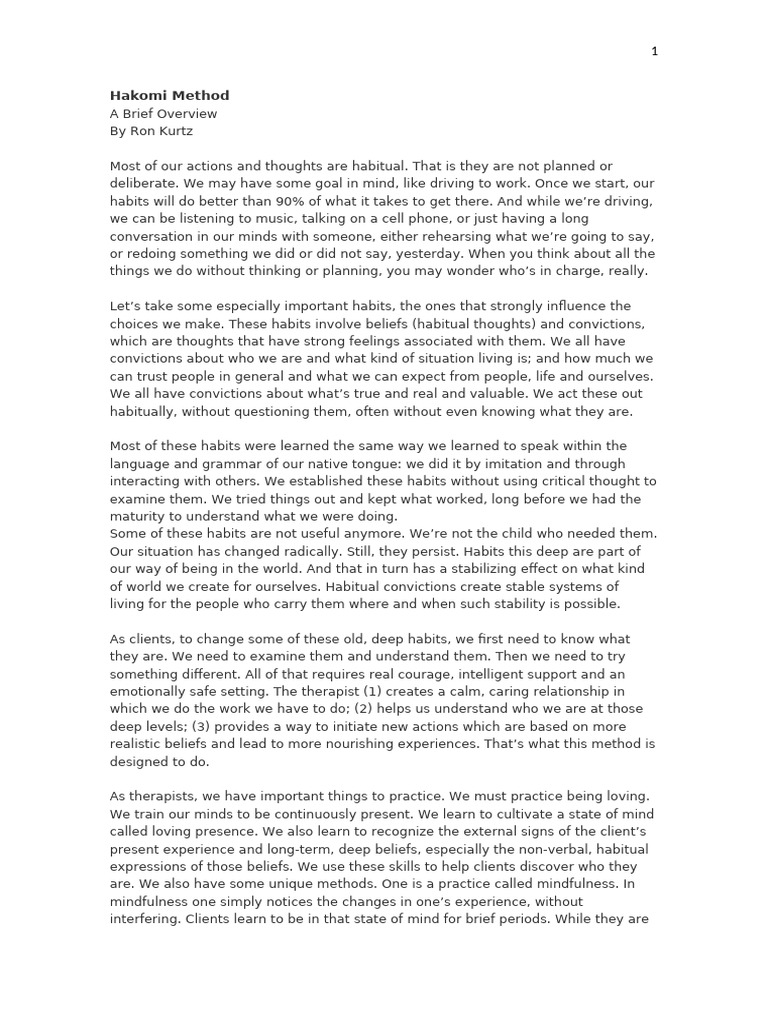 Hakomi Method | PDF | Psychotherapy | Mind