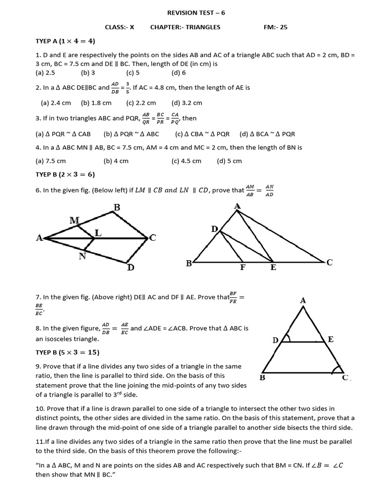 Revision Test - 6 Triangles | PDF | Triangle | Euclid