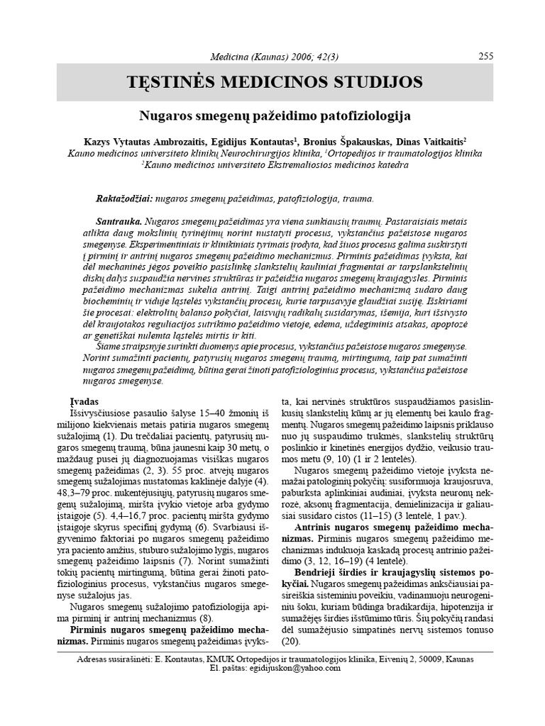 T Stin S Medicinos Studijos: Nugaros Smegen Pa Eidimo Patofiziologija | PDF