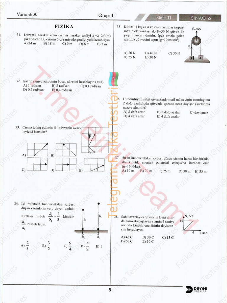 Dəyər 11-Ci Sinif Fizika Sınaq 6 | PDF