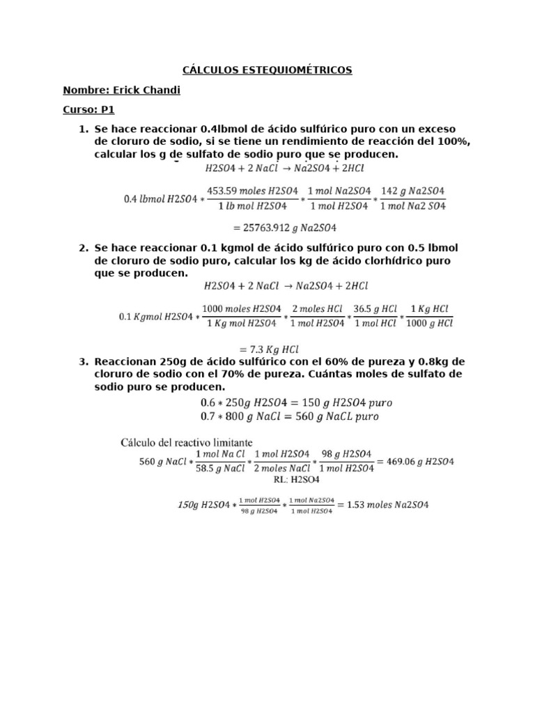 TRABAJO AUTÓNOMO CÁLCULOS ESTEQUIOMÉTRICOS | PDF
