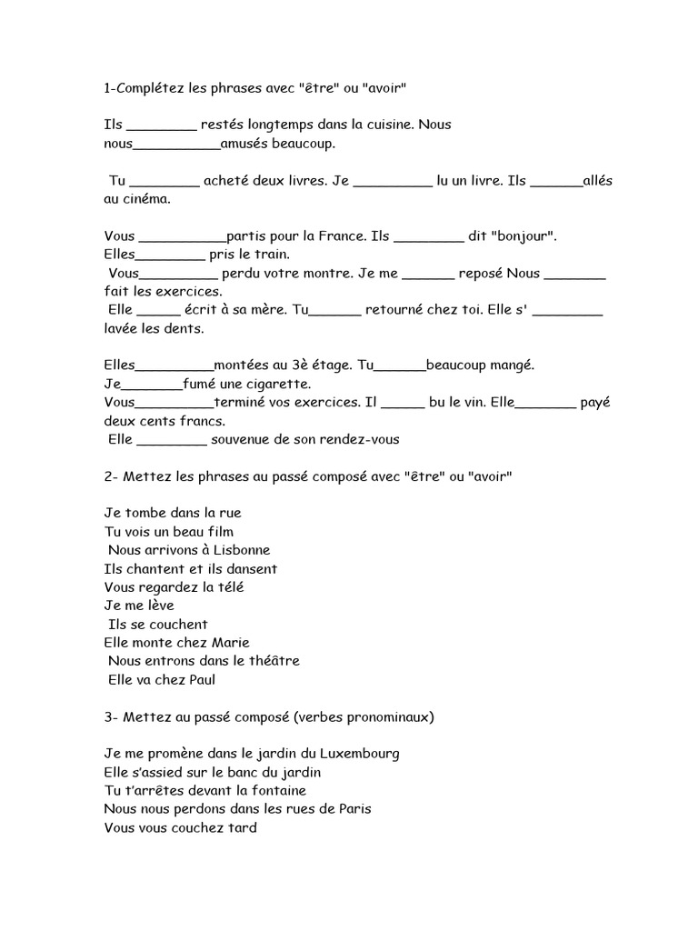 Exercices corrigés sur le passé composé | PDF